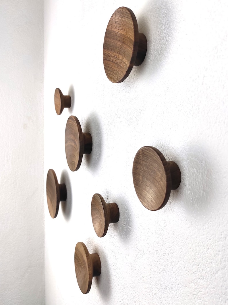 Wooden Hooks Set of 7 Concave Shape Walnut Wall Hook Towel | Etsy