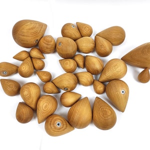 Wooden Drops Set of 7, Water Drop Hooks, Oak Wood Hangers,tear Drops ...