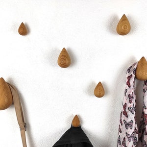 Wooden Drops, Water Drop Hooks, Oak Wood Hangers, Modern Coat Hooks ...