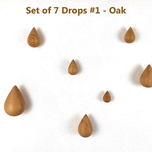 Wooden Drops Set of 7, Water Drop Hooks, Oak Wood Hangers,tear Drops ...