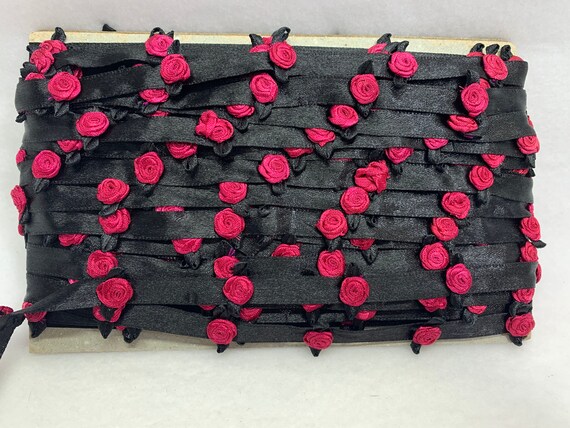 Gothic Black Ribbon With BURGUNDY RED ROSES by the Yard | Etsy