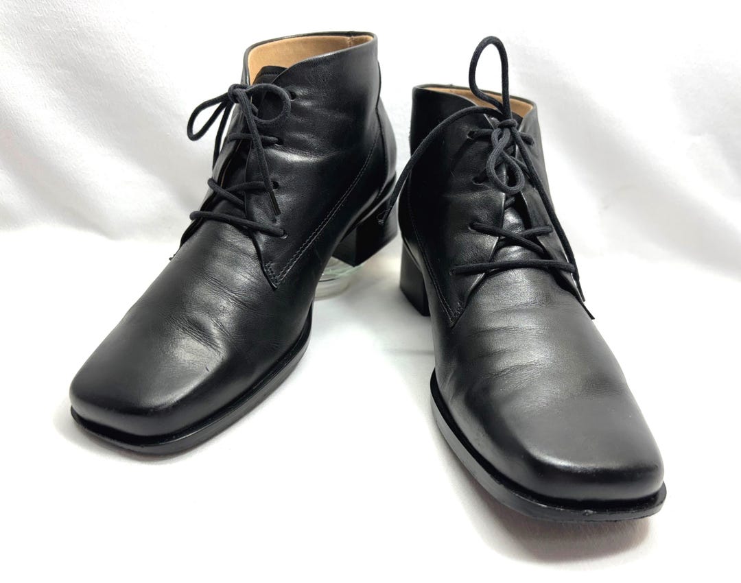 Y2K Hocus Pocus Square Toe Lace up Boots 90's Boots Black Leather Boots ...