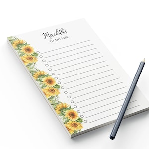Personalized to Do List Notepad, Sunflower Notepad, Custom to Do List ...