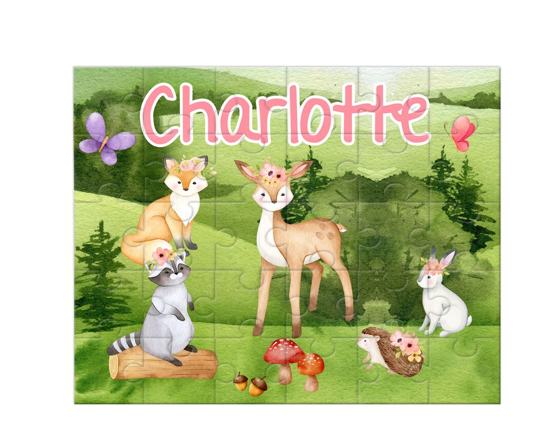 Personalized Girls Woodland Animals Puzzle, Woodland Animals Jigsaw ...