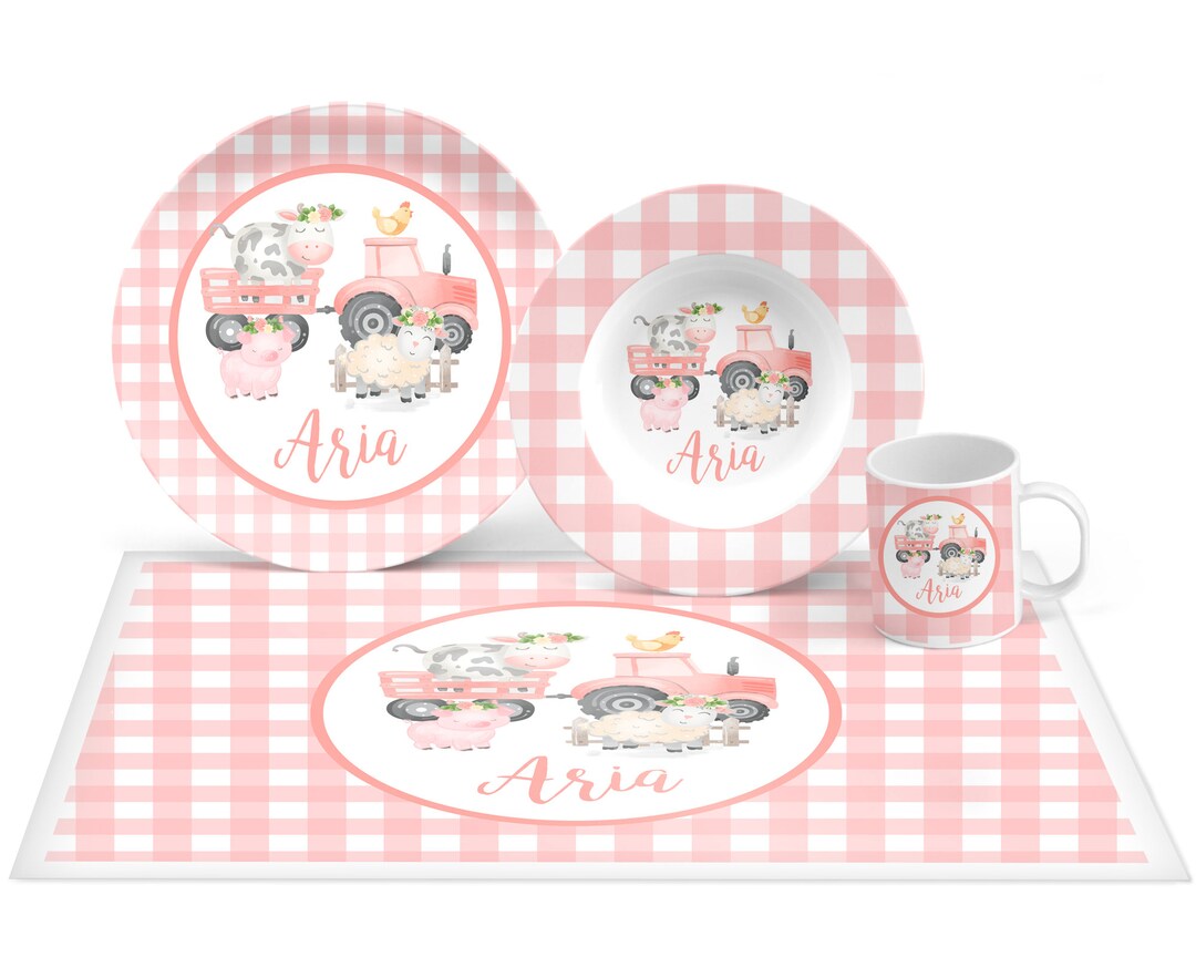 Personalized Watercolor Farm Plate Set, Farm Plate Set, Mealtime Set ...