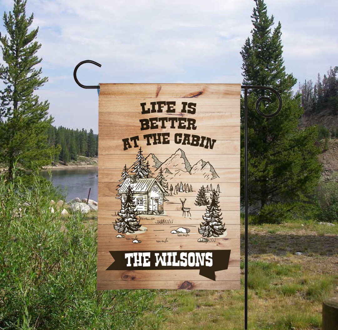 Personalized Cabin Camping Flag, Rustic Camper Flag, Rustic Camping ...