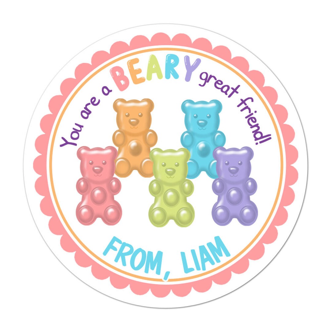 Valentines Day Stickers, Personalized Gummy Bear Valentines Stickers ...