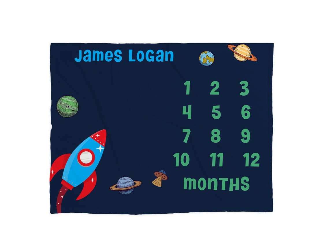 Personalized Space Rocket Milestone Blanket, Baby Blanket, Baby Month ...