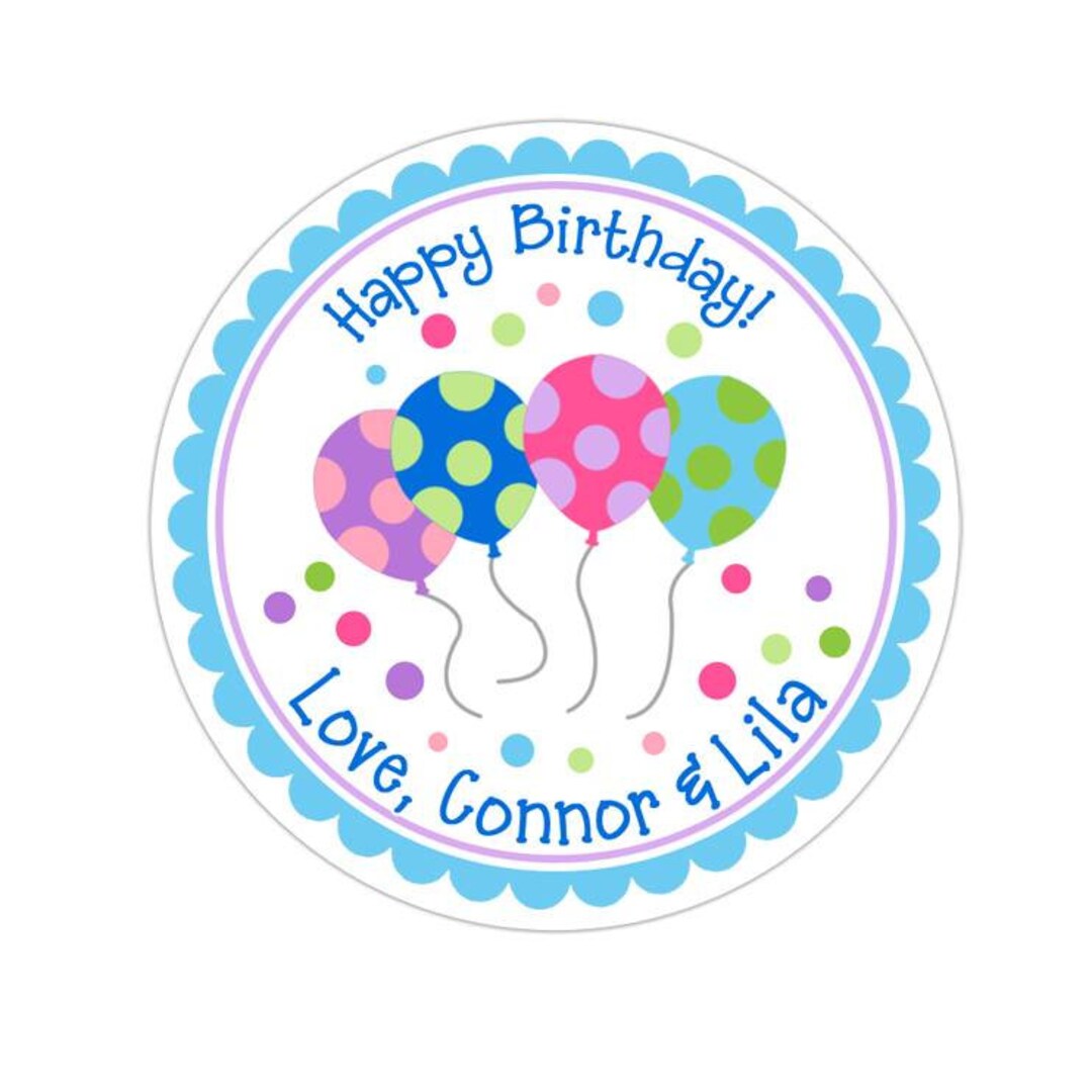 Pastel Birthday Balloon Stickers, Birthday Party Labels, Birthday Party ...