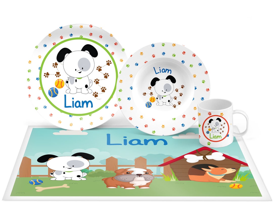 Personalized Dog Plate Set, Puppy Dog Plate Set, Mealtime Set, Kids ...