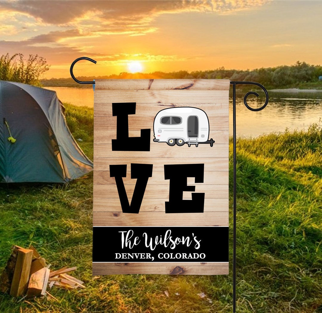 Personalized Camping Flag, Happy Camper Flag, Rustic Camping Flag ...