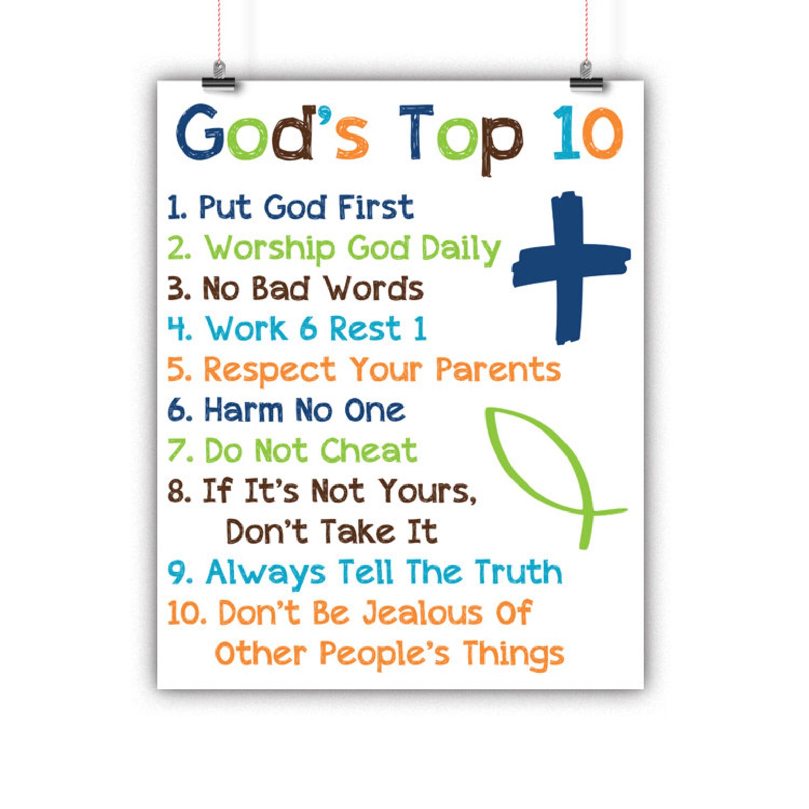 Gods Top 10 Commandments Wall Art Kids Bible Decor Bible Art - Etsy