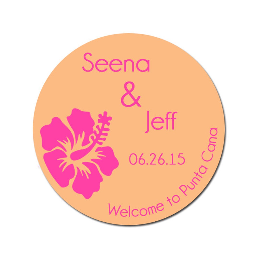 Hibiscus Flower Personalized Wedding Favor Stickers, Thank You Wedding ...