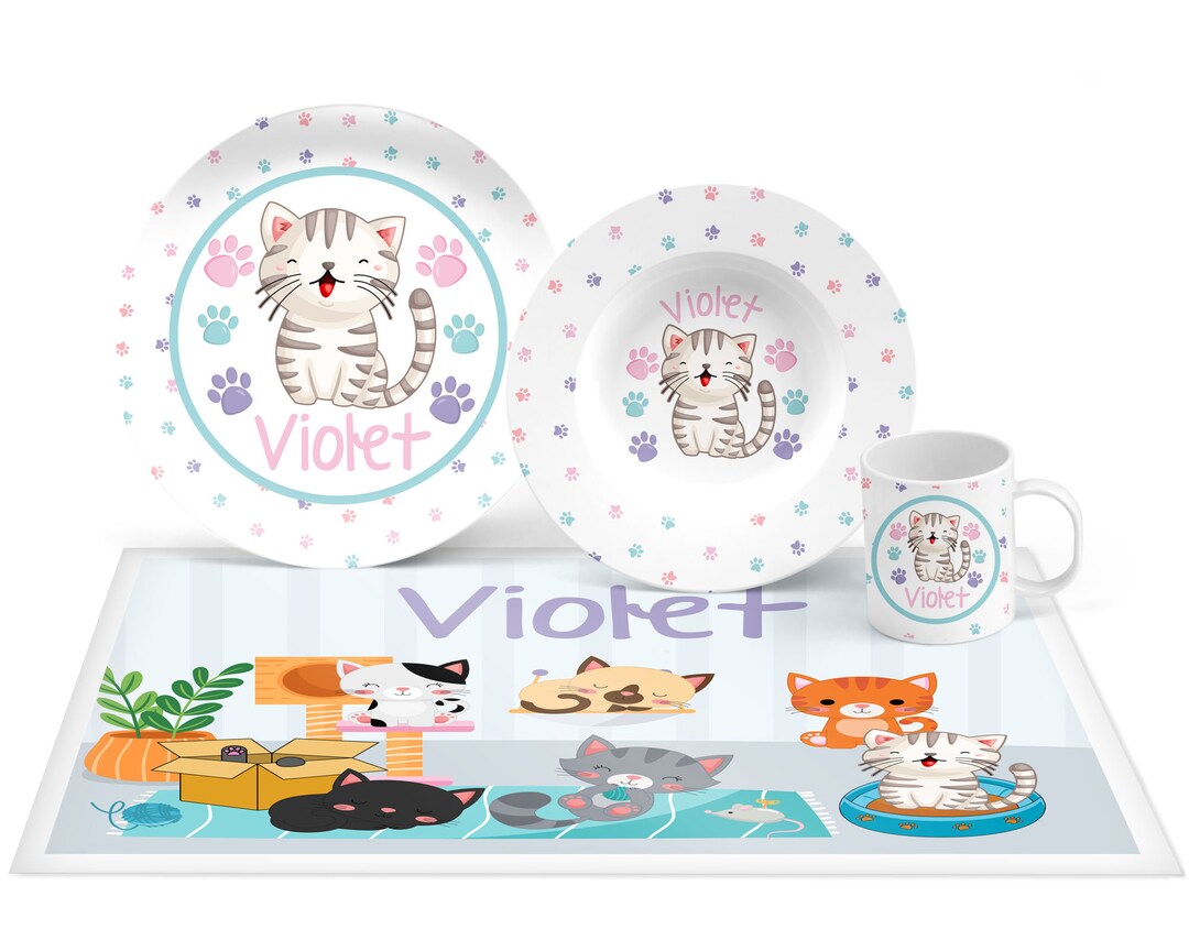 Personalized Cat Plate Set, Cat Plate Set, Mealtime Set, Kids ...
