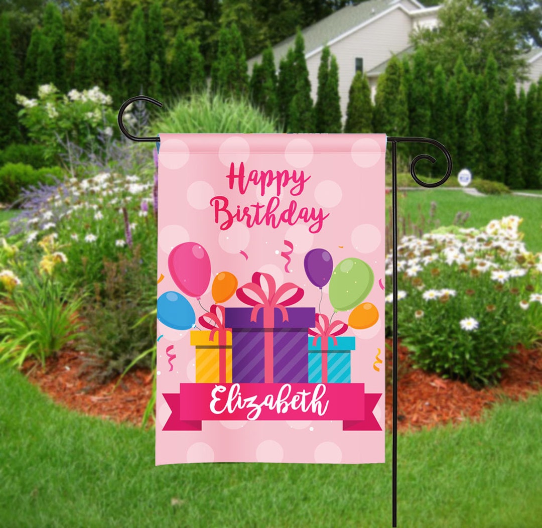 Personalized Happy Birthday Garden Flag, Birthday Flag, Party Flag ...