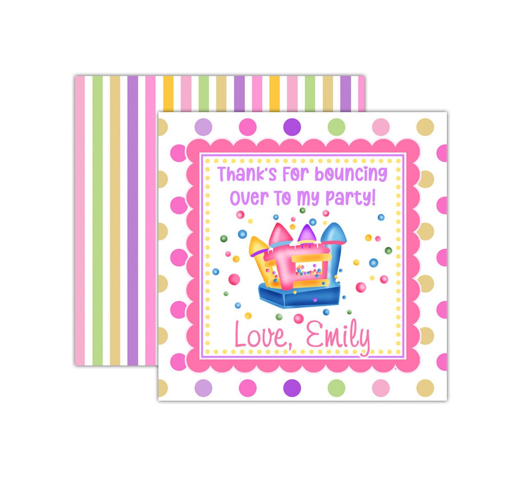 Personalized Pink Bounce House Favor Tags, Bounce House Birthday Favor ...