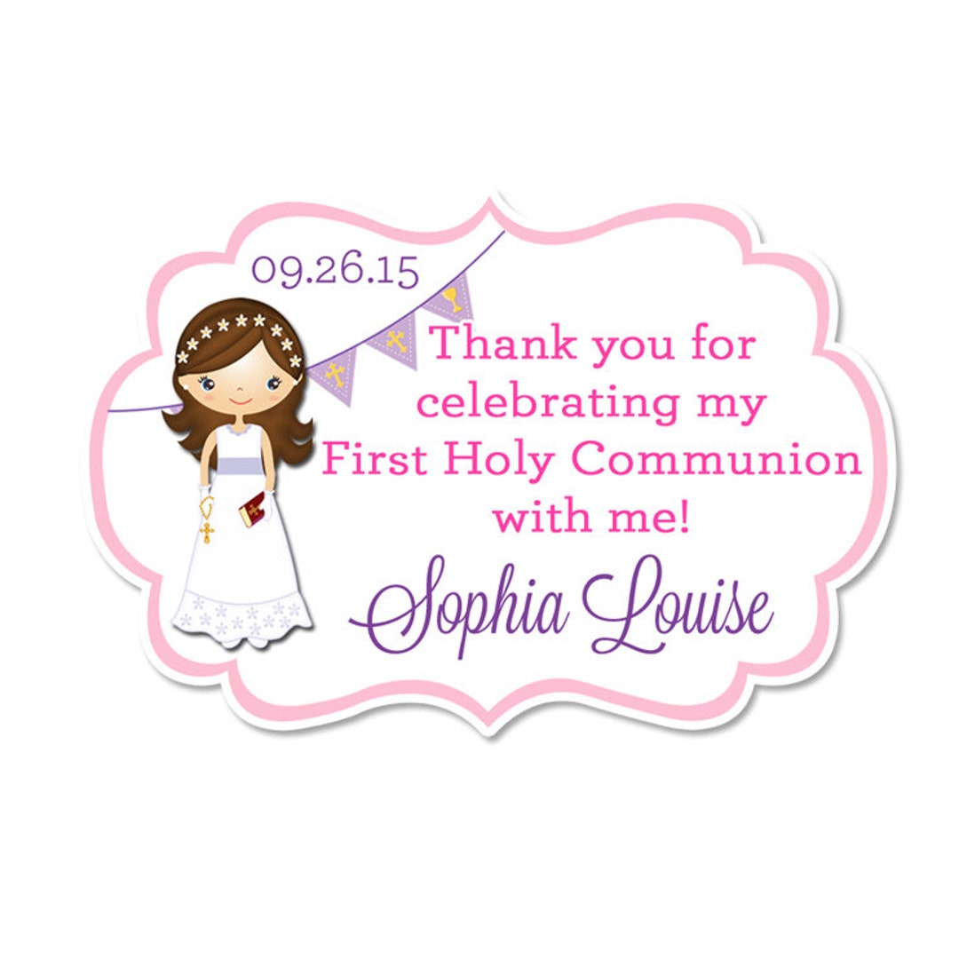 Personalized Girl Communion Stickers, Fancy Frame Shaped Labels, Girl ...