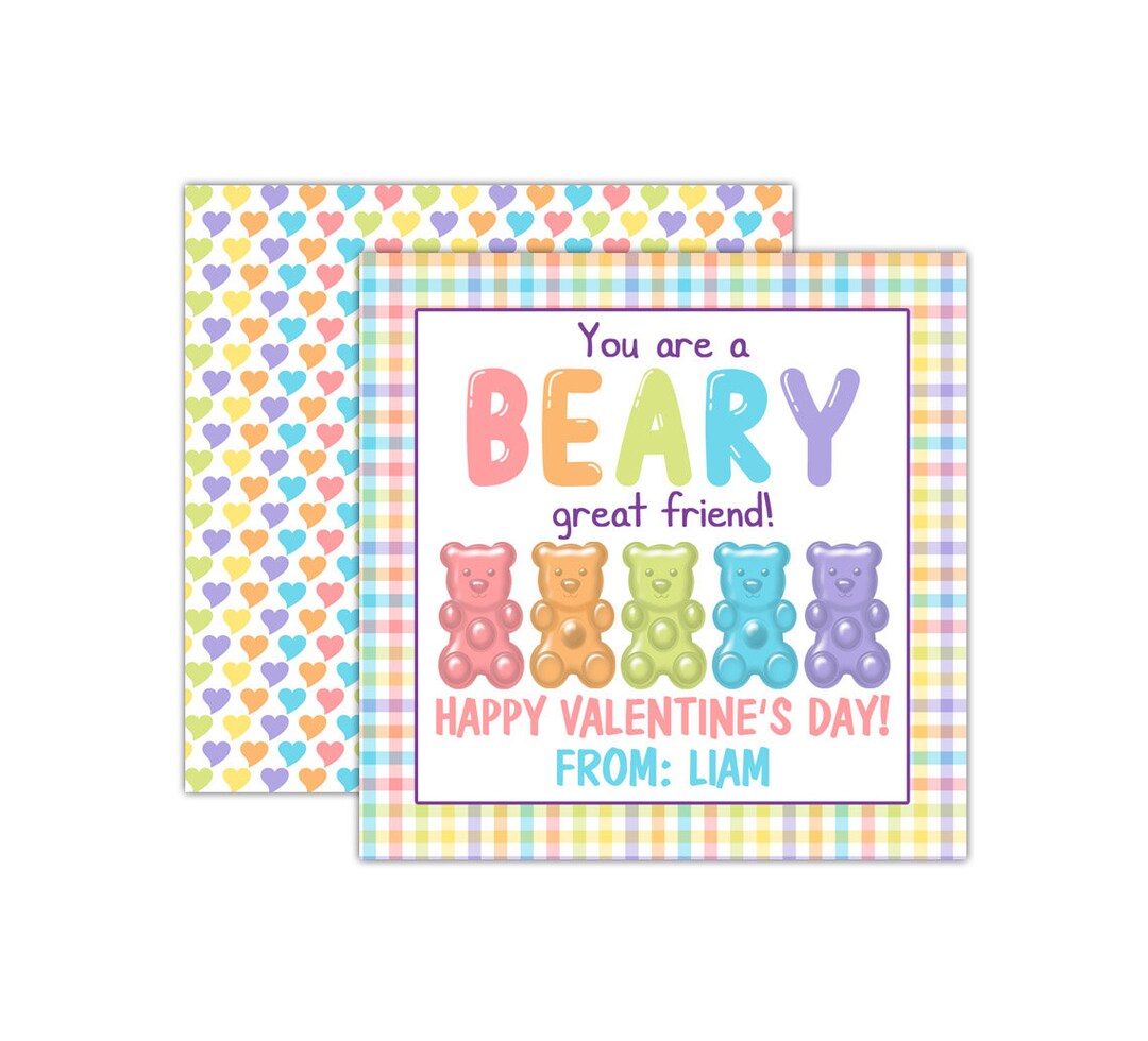 Personalized Valentines Day Tags, Gummy Bear Valentine Cards, Gummy ...