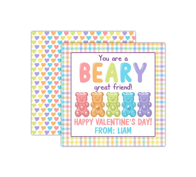 Personalized Valentines Day Tags, Gummy Bear Valentine Cards, Gummy ...