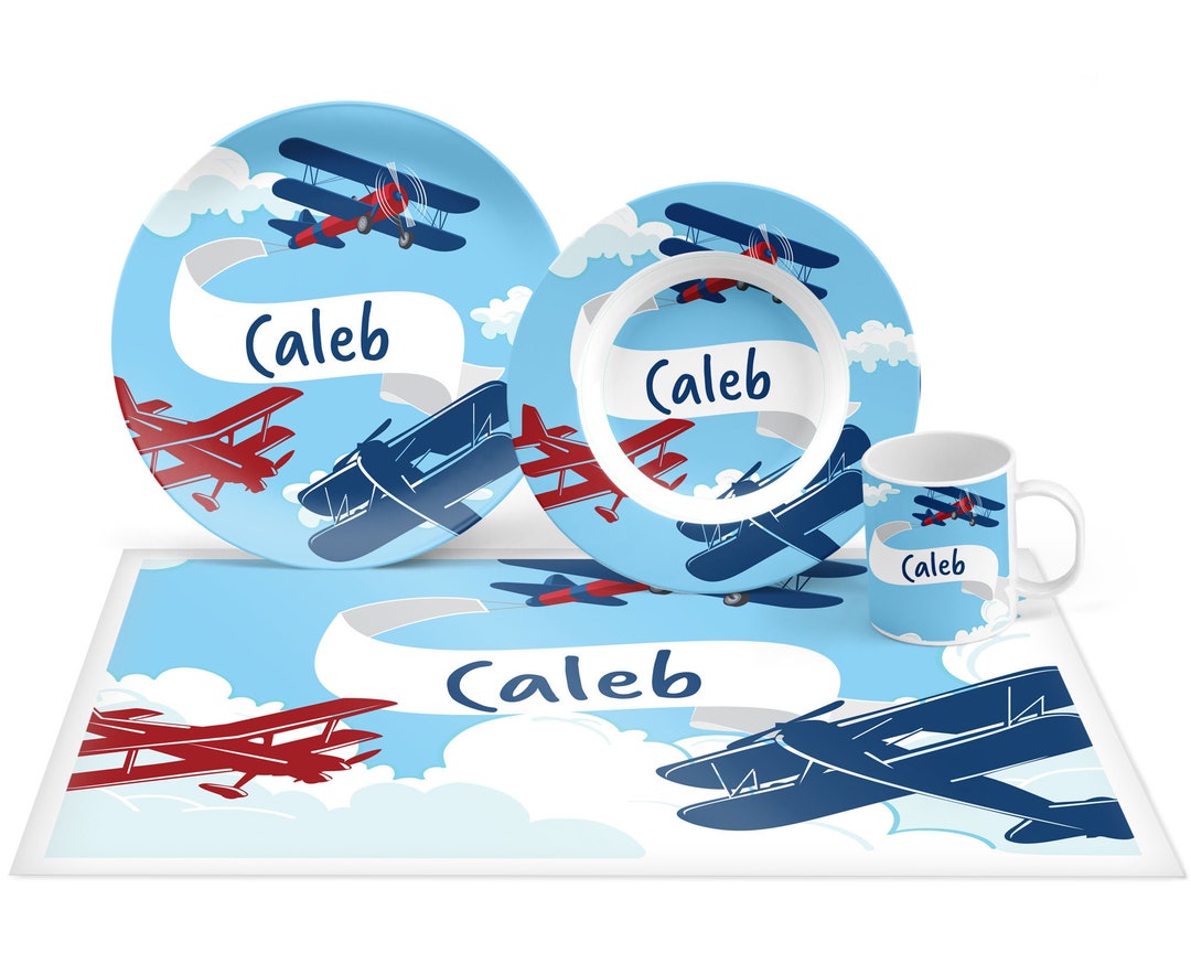 Personalized Airplane Plate Set, Mealtime Set, Airplane Personalized ...
