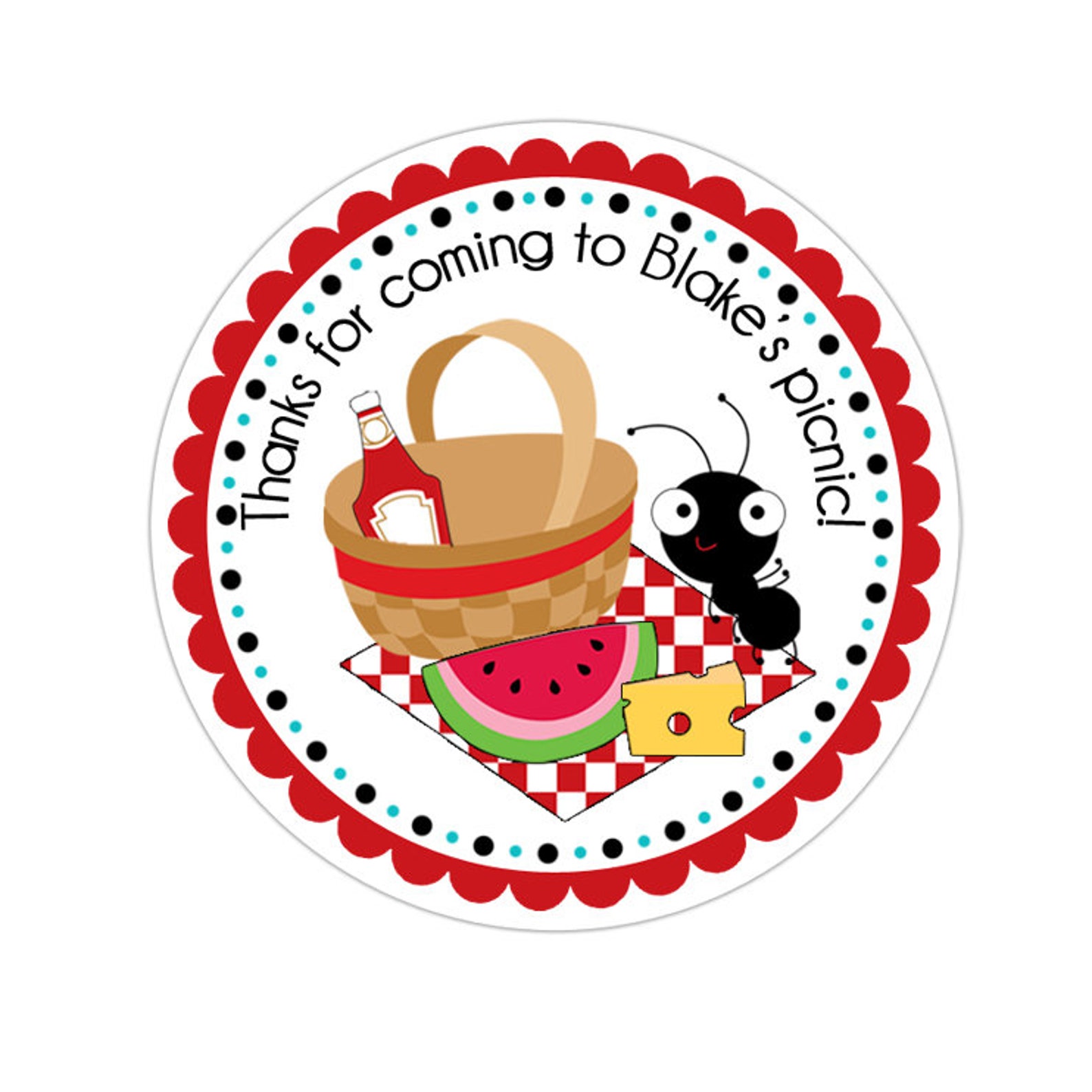 Picnic Stickers, Picnic Birthday Party, Picnic Party Stickers ...