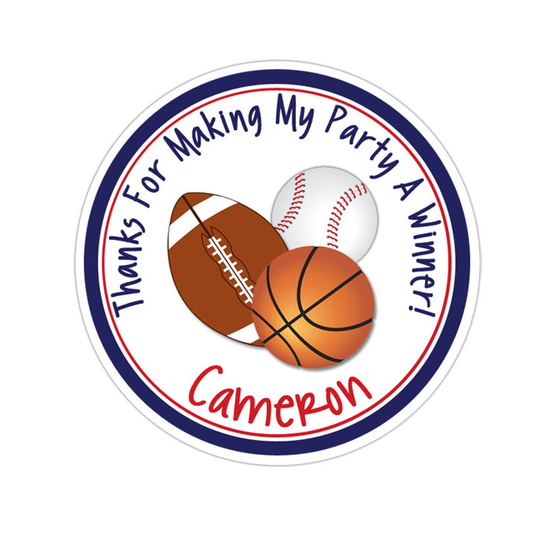 Personalized Sports Party Stickers, Sports Birthday Party, Sports Party ...