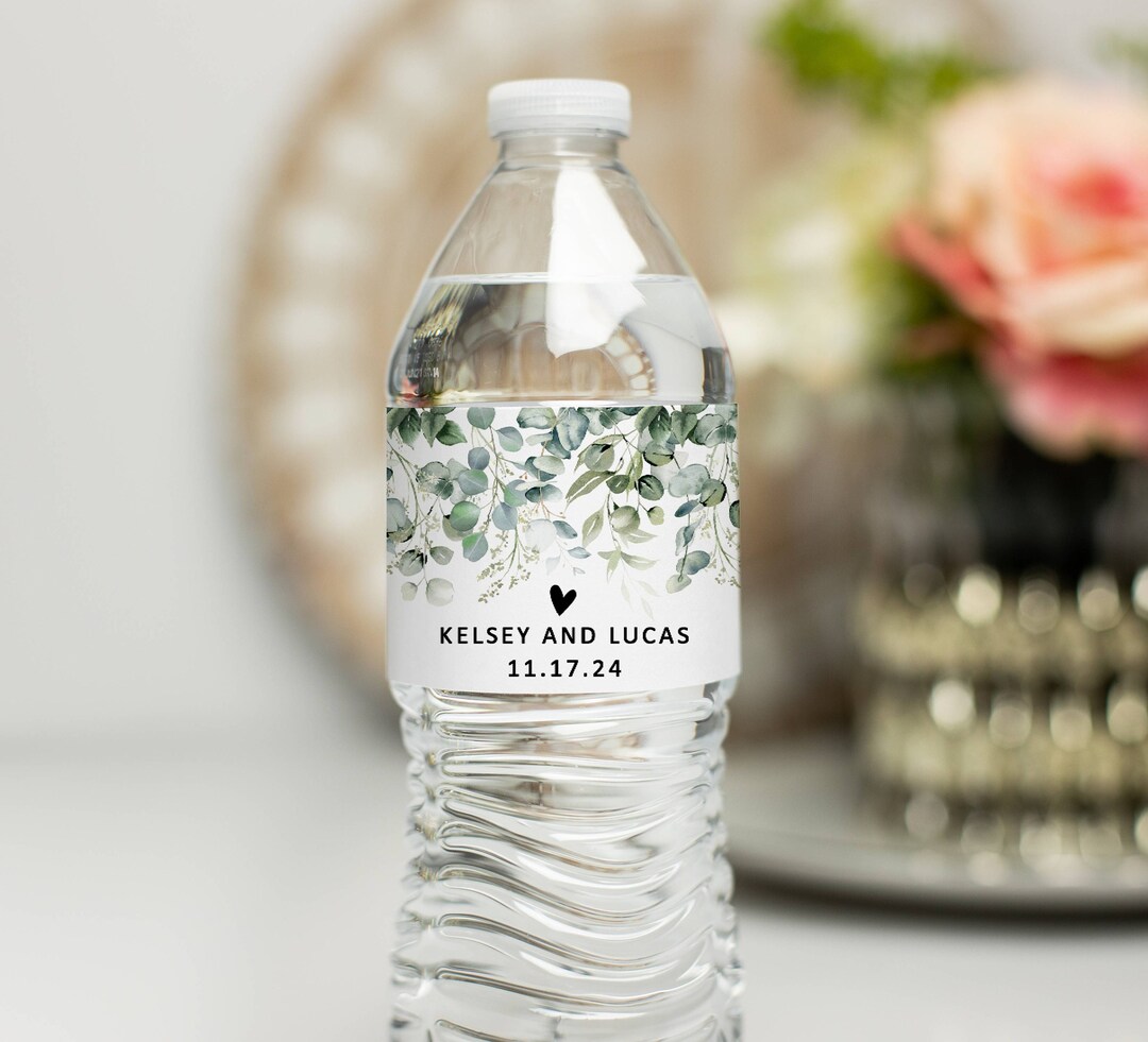 Wedding Water Bottle Labels, Personalized Eucalyptus Water Bottle ...