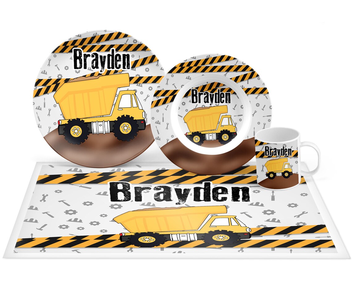 Personalized Construction Plate Set Dump Truck Personalized - Etsy