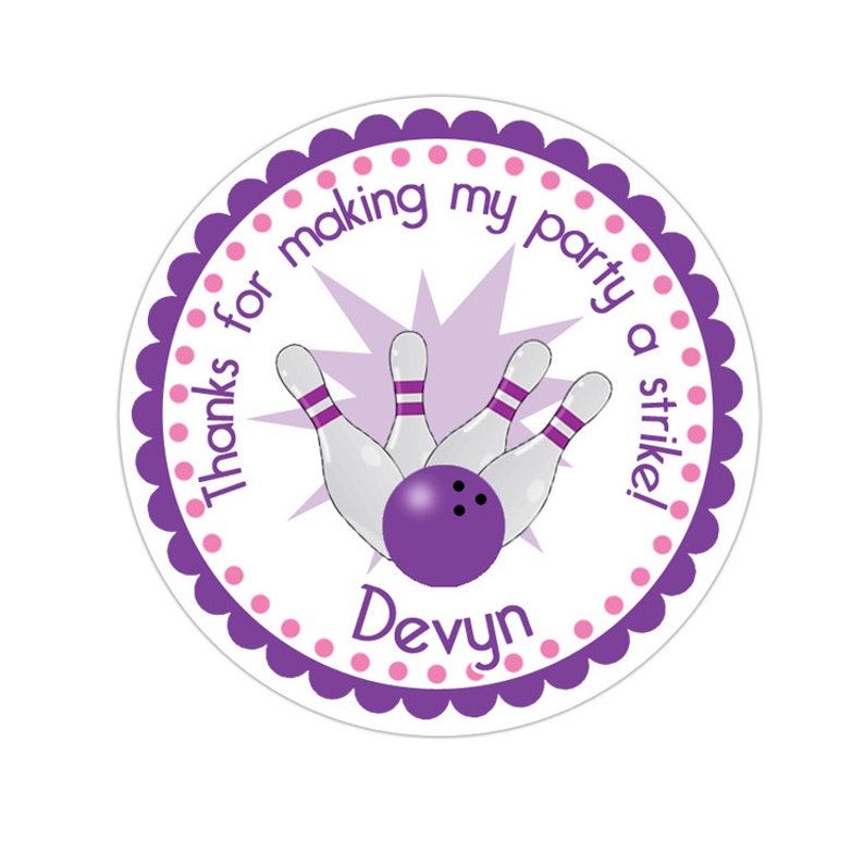 Purple Bowling Stickers, Bowling Birthday Party, Bowling Party Stickers ...