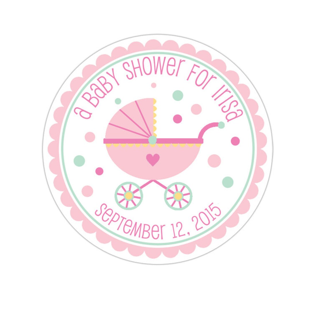 Personalized Baby Shower Stickers, Pink Baby Pram Stickers, Baby Shower ...