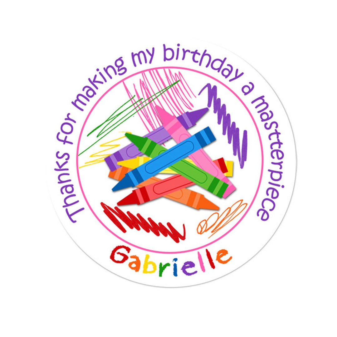 Crayon Stickers, Art Birthday Party, Craft Party Stickers, Personalized ...