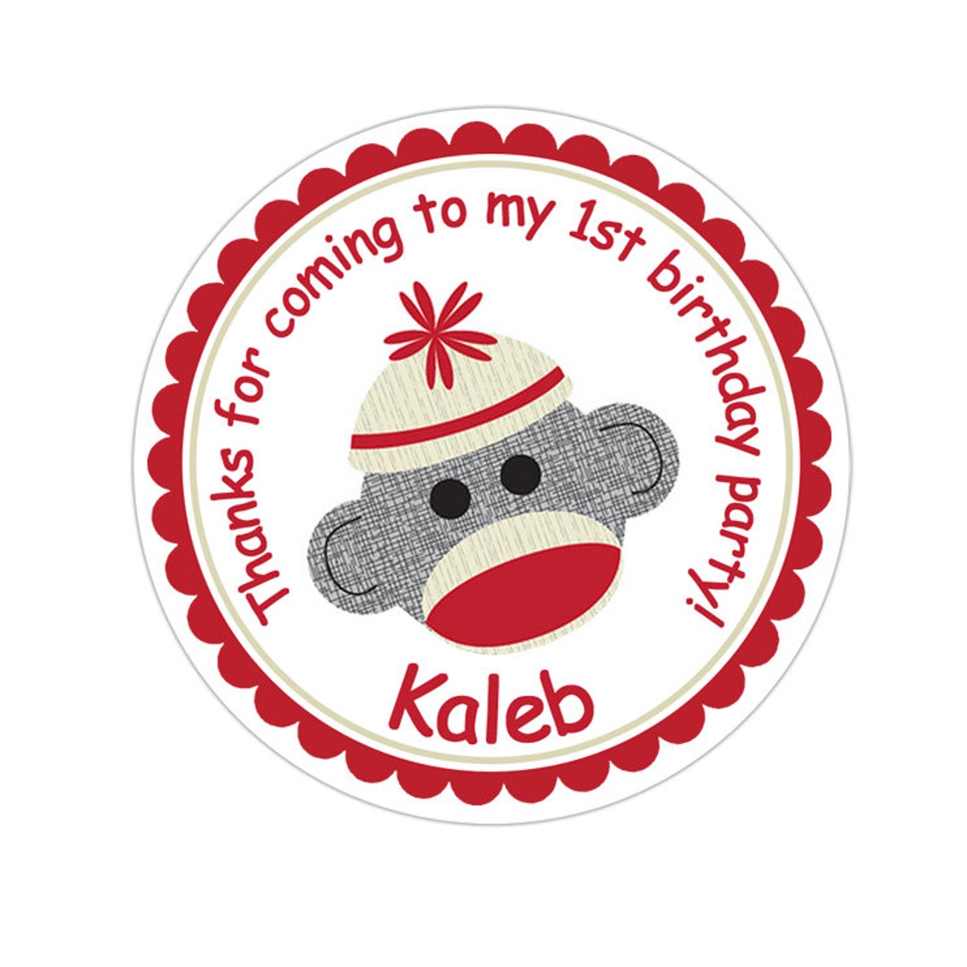 Sock Monkey Stickers, Sock Monkey Birthday Party, Party Stickers ...