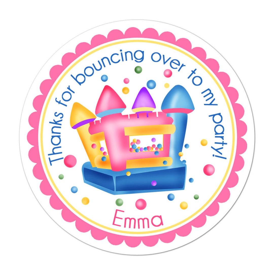 Girls Pink Pastel Bounce House Stickers, Bounce House Birthday Party ...