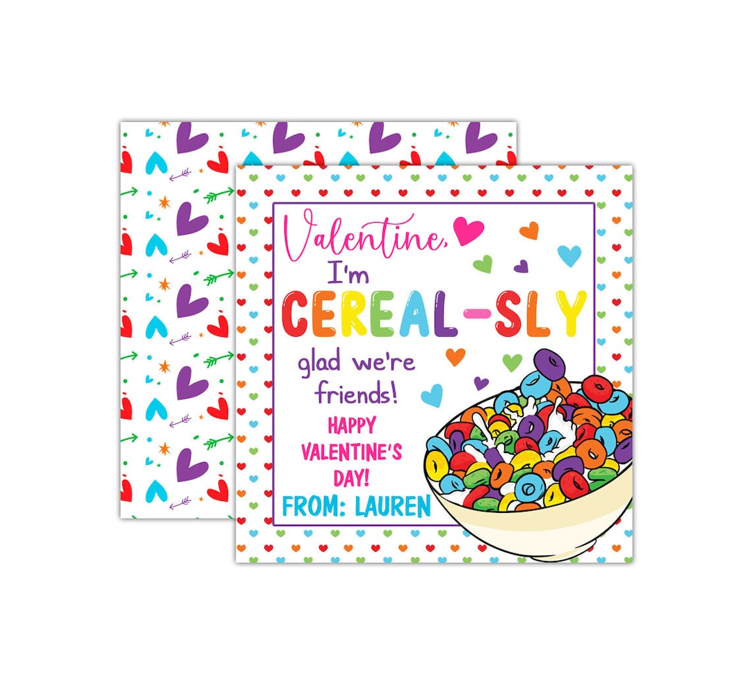 Personalized Valentines Day Tags, Cereal Valentine Cards, Cereal ...