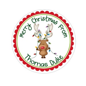 Personalized Christmas Stickers, Reindeer With Lights Christmas Gift ...