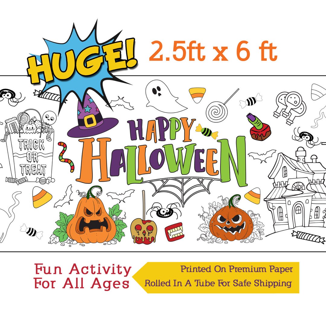 Halloween Coloring Banner, Halloween Poster, Halloween Coloring Paper ...