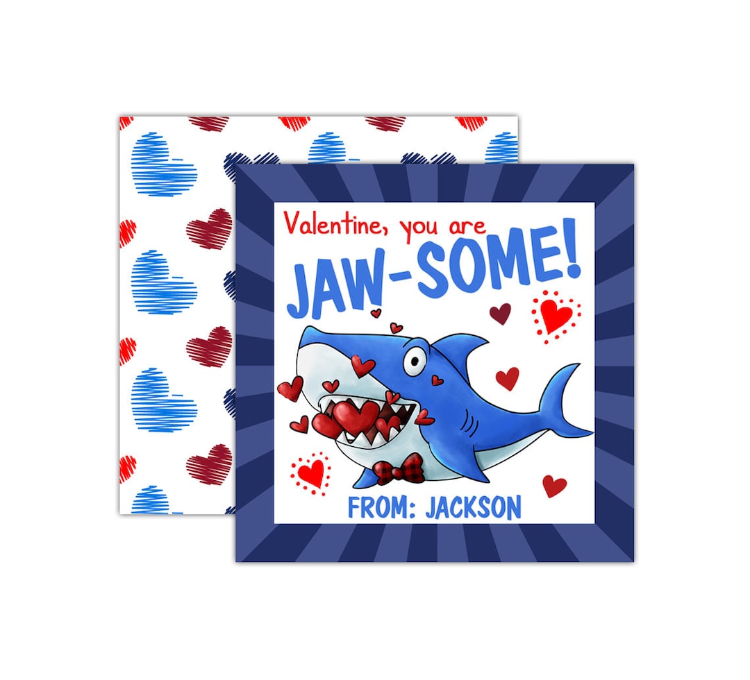 Personalized Valentines Day Tags, Shark Valentine Cards, Shark ...
