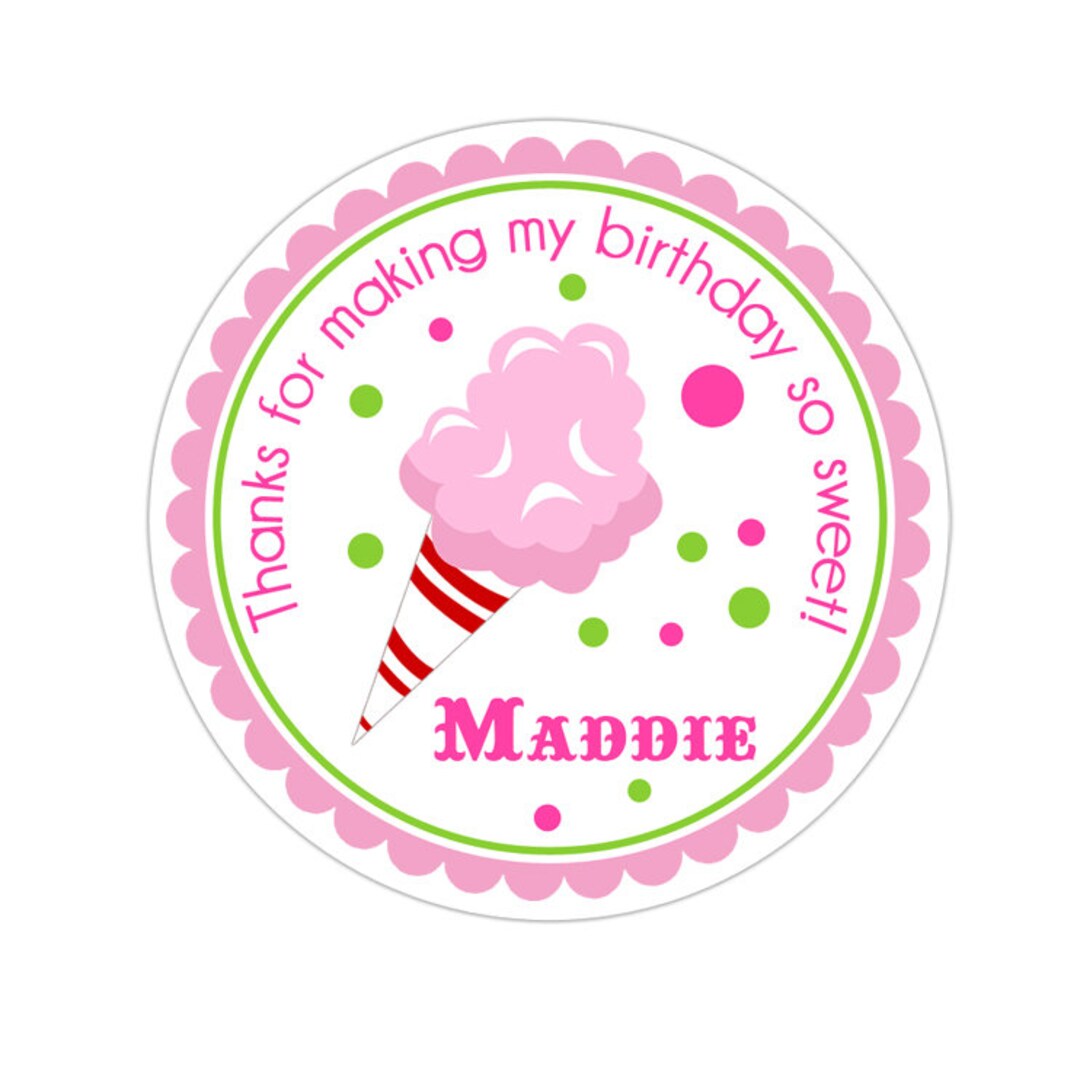 Personalized Pink Cotton Candy Stickers, Circus Birthday Party ...