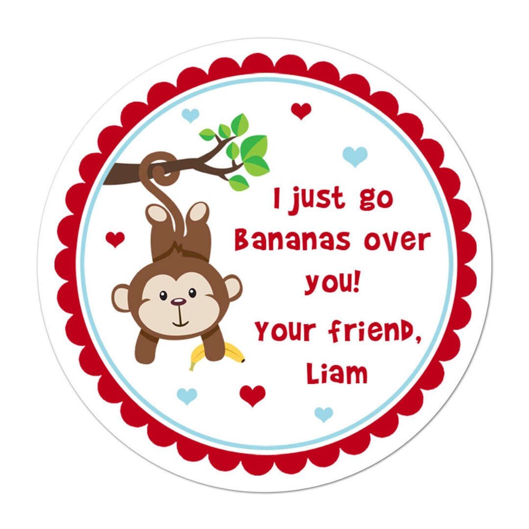Valentines Day Stickers, Personalized Boy Monkey Valentines Stickers ...