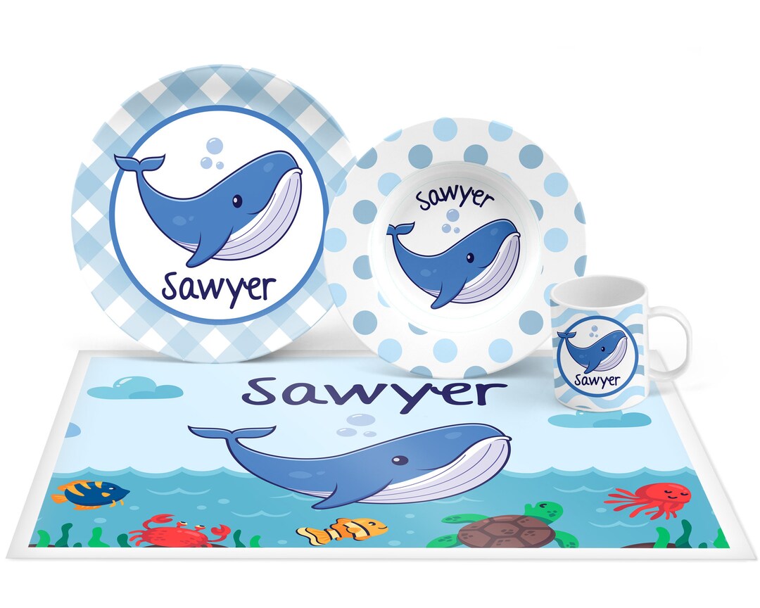 Personalized Whale Plate Set, Whale Plate Set, Mealtime Set, Kids ...