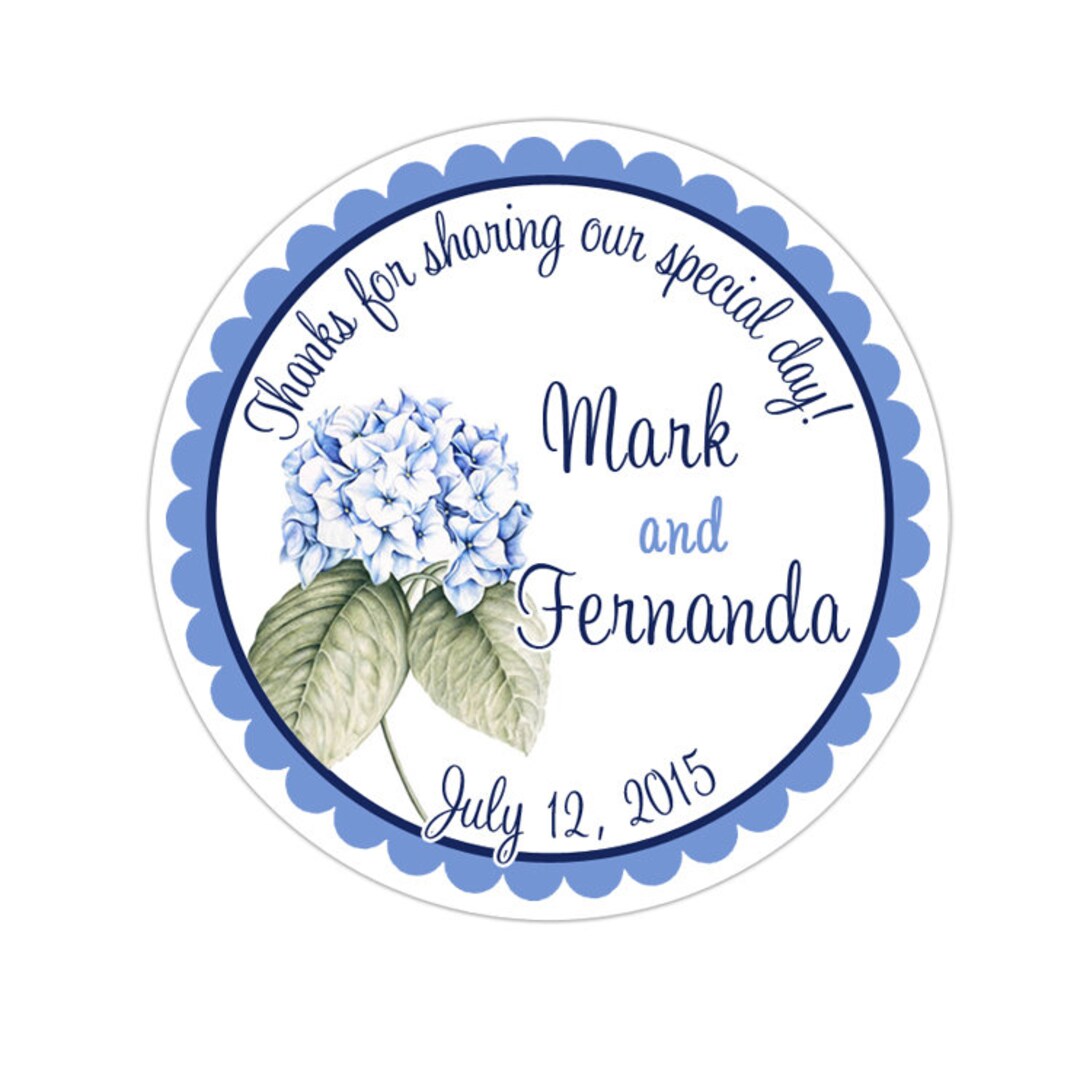 Hydrangea Personalized Wedding Favor Stickers, Thank You Wedding ...