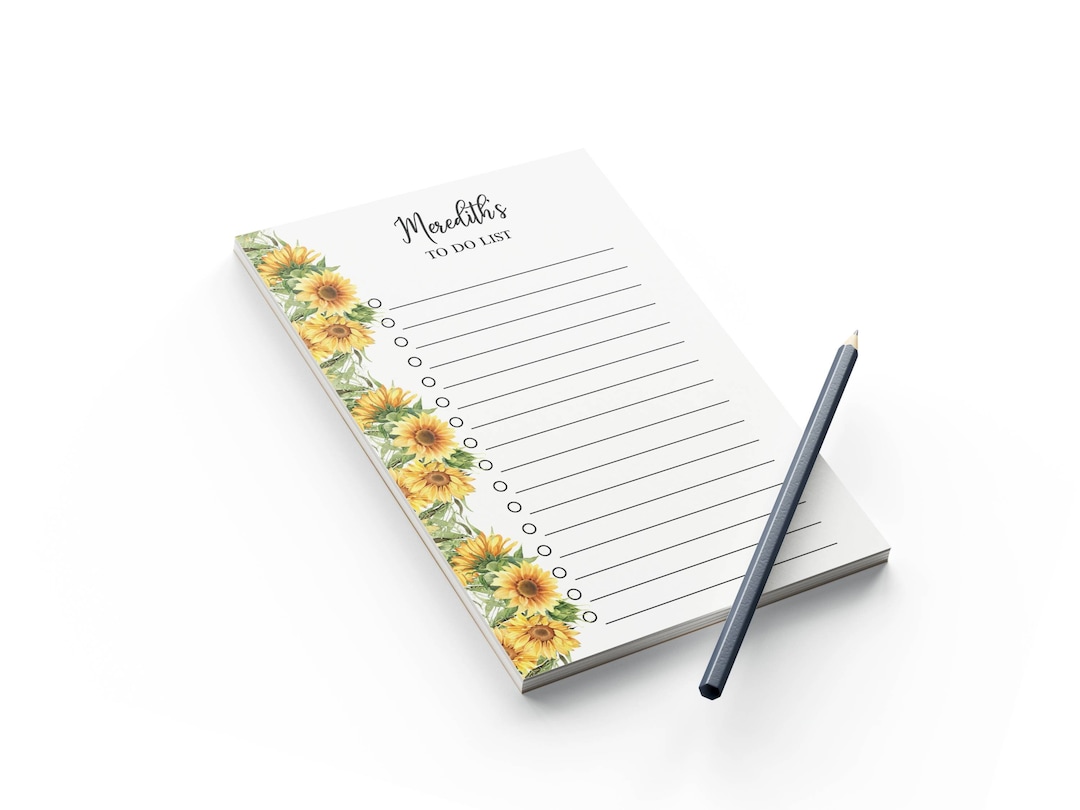 Personalized to Do List Notepad, Sunflower Notepad, Custom to Do List ...
