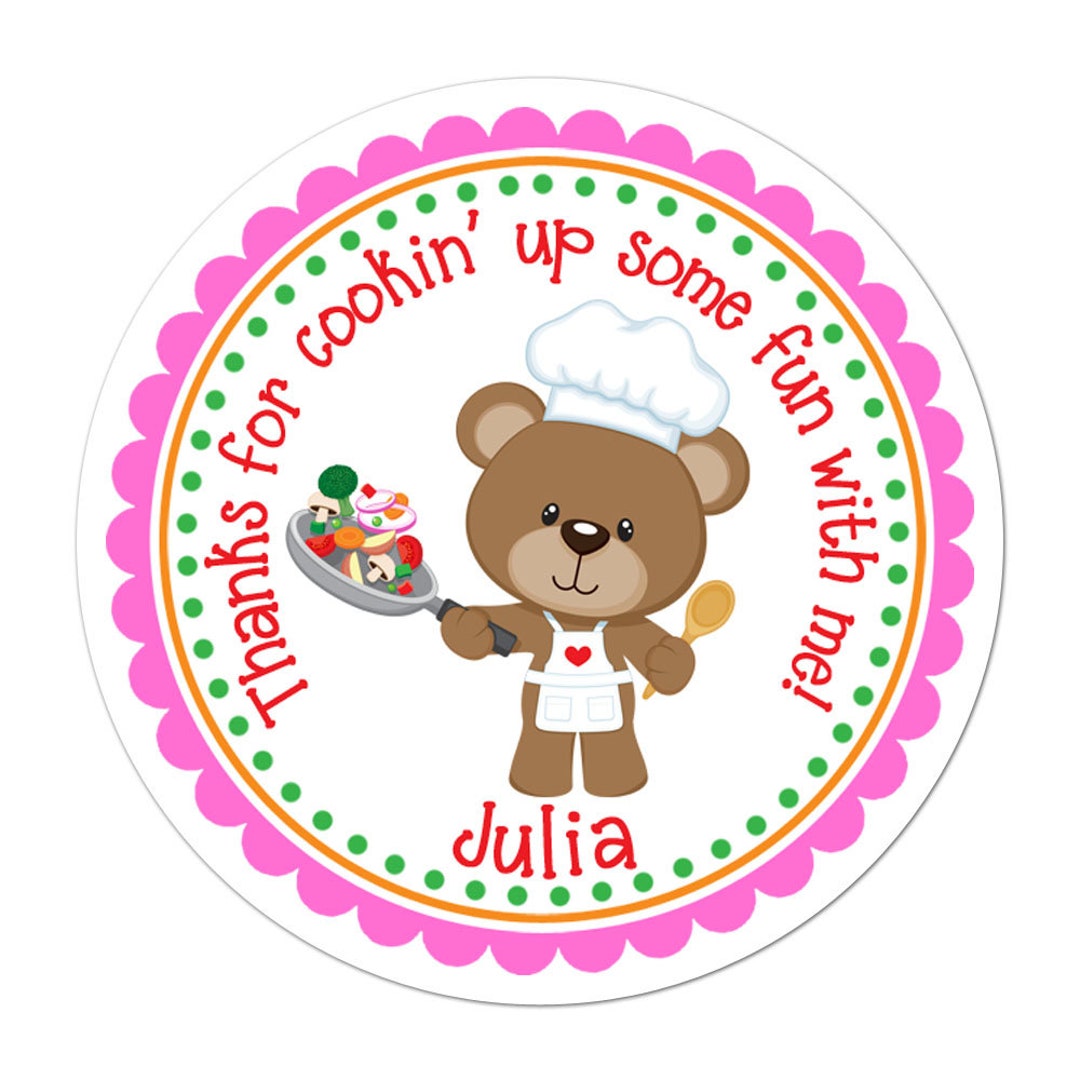 Bear Cooking Birthday Stickers, Chef Bear Birthday Party, Cooking Party ...