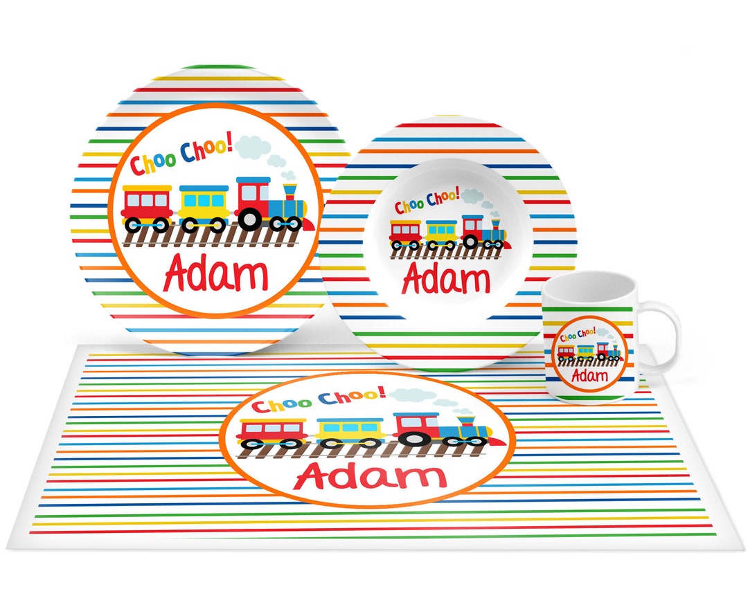 Personalized Train Plate Set, Train Plate Set, Mealtime Set, Kids ...
