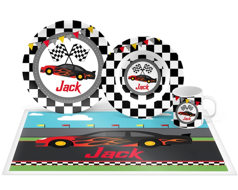 Personalized Race Car Plate Set, Race Car Plate Set, Mealtime Set, Kids ...