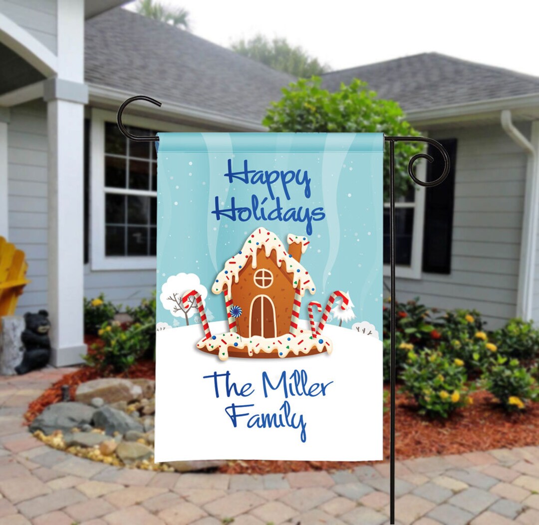 Personalized Gingerbread House Garden Flag, Holiday Garden Flag ...