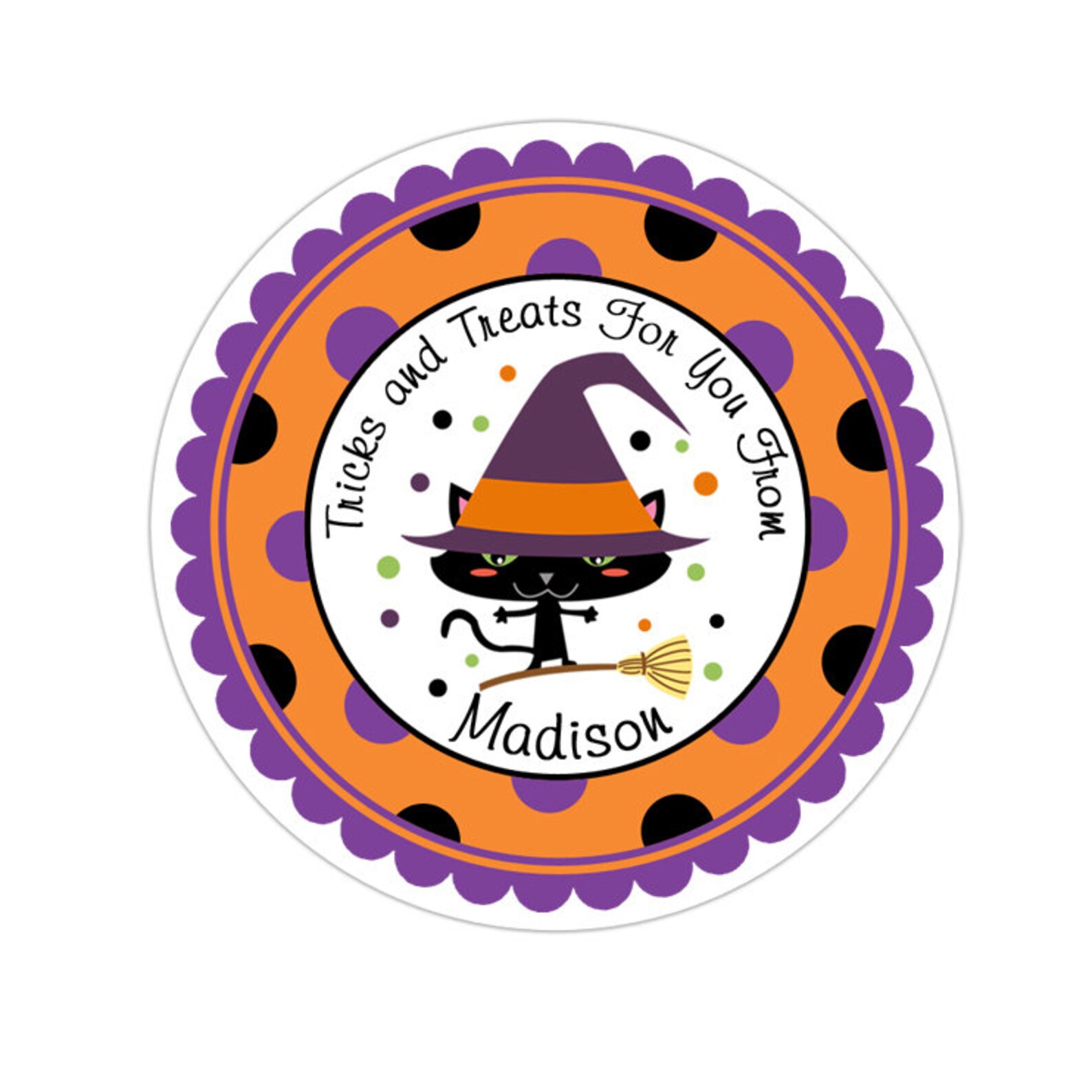 Personalized Halloween Stickers, Cat Witch Stickers, Halloween Labels ...