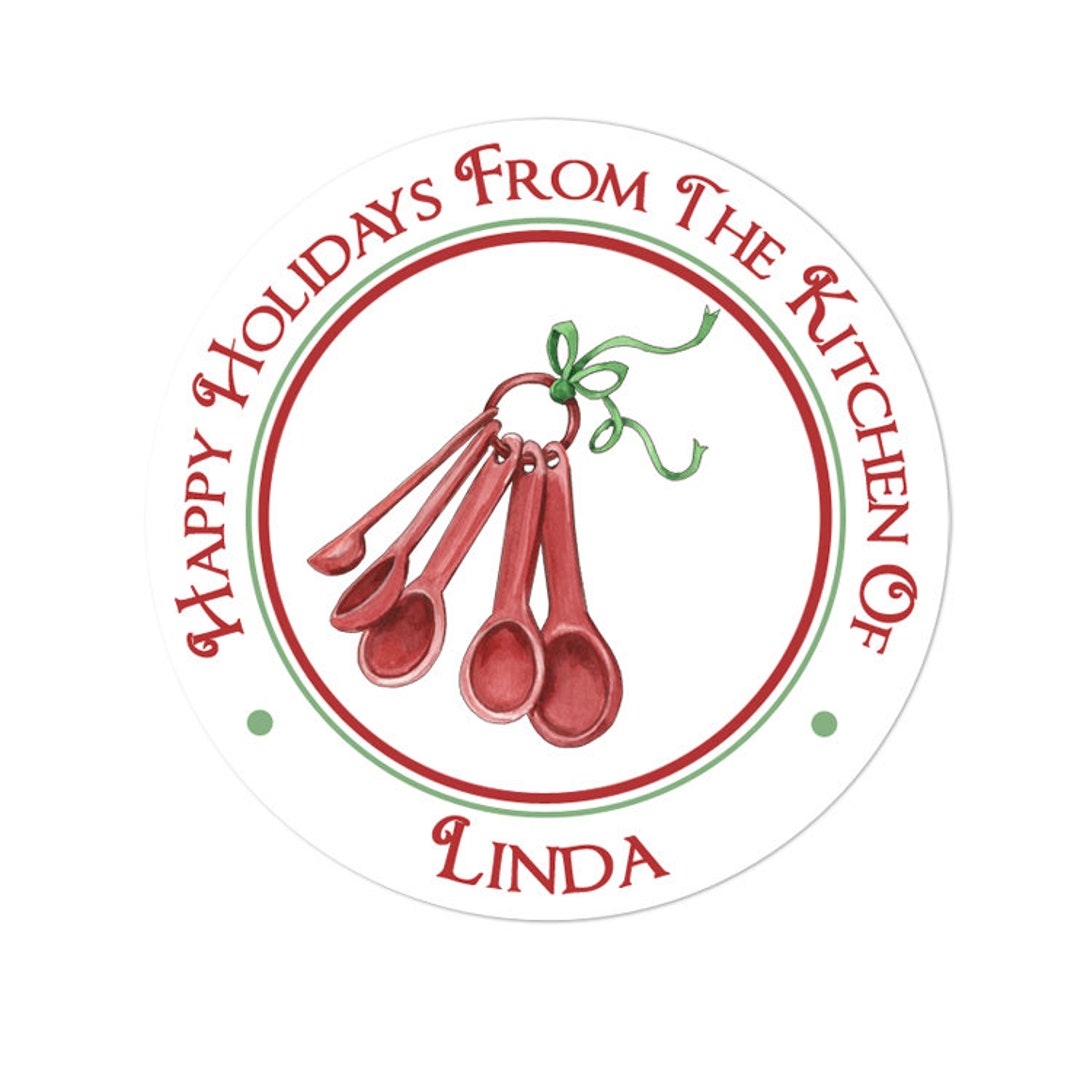 Personalized Holiday Kitchen Stickers, Measuring Spoons Christmas ...