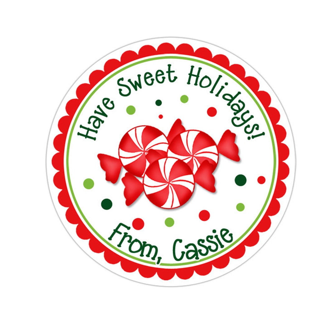 Personalized Christmas Stickers, Peppermint Candies Christmas Gift ...