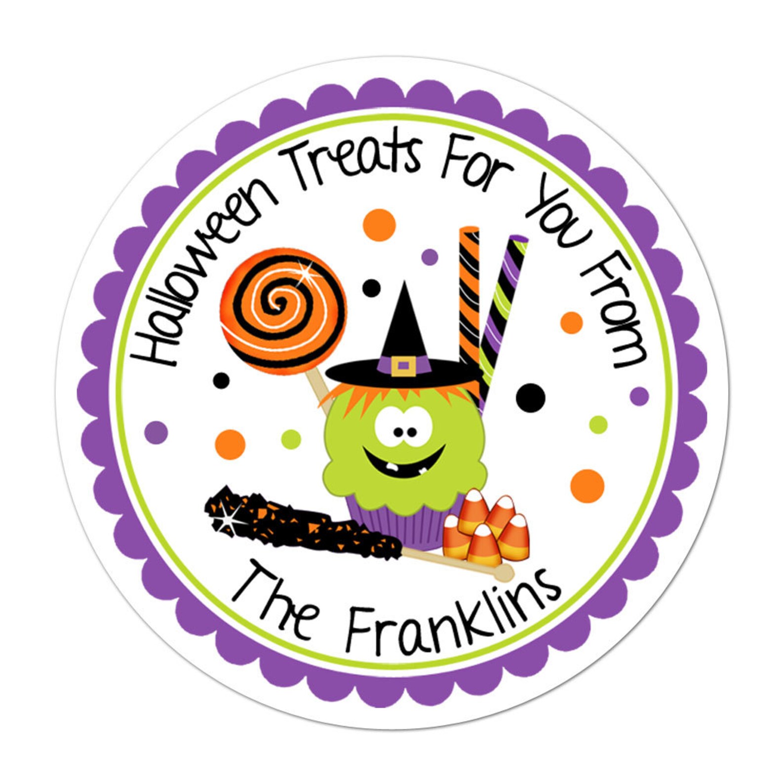 Personalized Halloween Stickers, Halloween Witch Cupcake and Candy ...